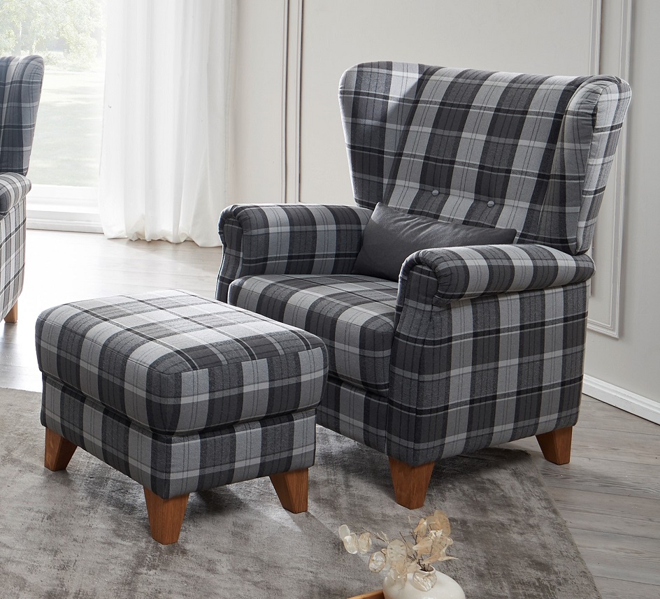 Ohrenbackensessel/Polstersessel und Hocker Glasgow Classic, Stoff 903/ ...